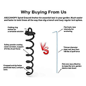 ABCCANOPY 16" Spiral Ground Anchor with Dog Tie Out for Anchor Swings Set Down, Tent (Black)