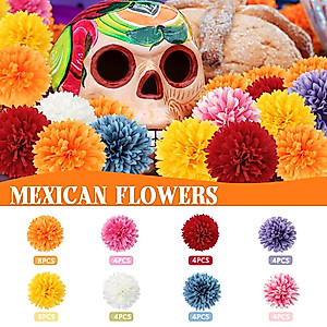 Marigold Flower Heads Bulk 40 Pcs, Faux Mexican Artificial Flowers for Day of the Dead Decorations - DIY Wreath Garland Craft indian wedding Diwali Home Dia De Los Muertos Decor Halloween(Multicolor)