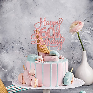 1 Pack Happy 60th Birthday Cake Topper Rose Gold Glitter 60 & Fabulous Cheers to 60 Years Old 60th Birthday Cake Pick for Celebrating 60th Birthday Anniversary Party Cake Decorations Supplies