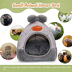 YUEPET Bunny Bed Warm Guinea Pig Cave Beds Cute Bowknot House Big Hideouts Cage Accessorie for Dwarf Rabbits Hamster Bunny Ferrets Rats Hedgehogs Chinchilla (Grey)