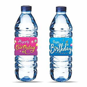 Happy Birthday Water Bottle Labels - (Pack of 100) 8.5" x 2.25" Wrappers Wrap Around Party Decoration Stickers
