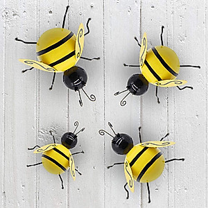 Juegoal Metal Wall Art Bee 3D Sculpture, Inspirational Wall Decor Hanging for Indoor and Outdoor, 4 Pack