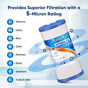 PUREPLUS 5 Micron 10" x 4.5" Whole House Sediment and Carbon Water Filter Replacement Cartridge for GE FXHTC, GXWH40L, GXWH35F, GNWH38S, Culligan RFC-BBSA, WRC25HD, PP10BB-CC, Pentek RFC-BB, 2Pack