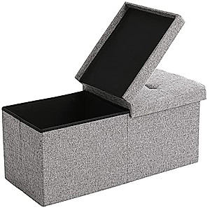 CUYOCA Storage Ottoman Bench Foldable Seat Footrest Shoe Bench End of Bed Storage with Flipping Lid, 75L Storage Space, 30 inches Linen Fabric Grey