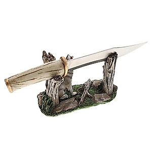Deleon Collections Decorative White Wolf Knife - Majestic Howing Wolf Display Stand - Rustic Lodge Decor