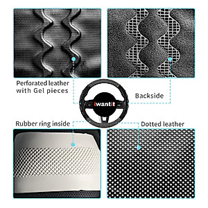 iwantit Black Car Seat Neck Pillow and The Black/White Gel Steering Wheel Cover