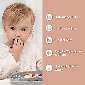 Baby Silicone Feeding Set - Baby Led Weaning Set - Baby Bib, Suction Divided Plate, Dinnerware Cup, Soft Baby Spoon & Fork - Food Grade Silicone, Toddler Utensils Plates, Baby Feeding Supplies