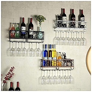 Stylish Simplicity Industrial Metal Wall-Mounted Wine Glass Holder Black Vintage Stylish Simplicity Champagne Glass Wine Glass Goblet Holder 80X20Cm Can Hold 16 Bottles of Wine Display Stand, PIBM