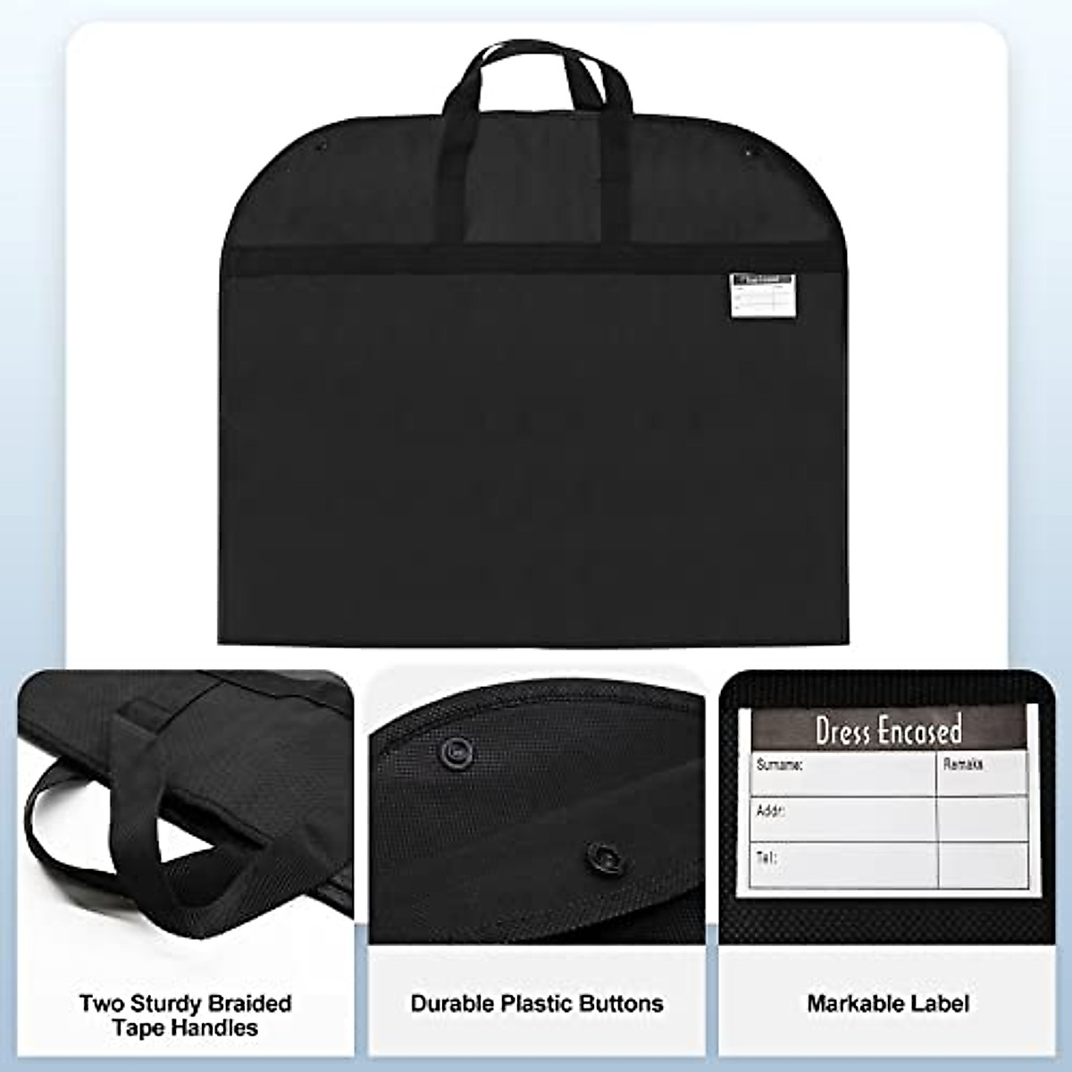 YYDSLEE 2 Pack 40" Garment Bags for Hanging Clothes Travel and Storage, Suit Covers with Handles Breathable Foldover Suit Bags for Traveling Clothes Protector for Gowns Dresses Sweaters, Black