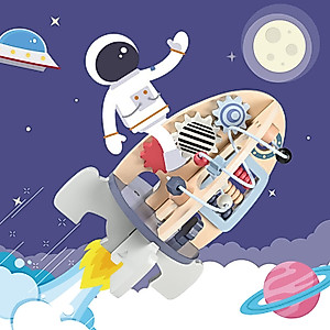 Ancaixin Wooden Toys Activity Cube, Montessori Toys for 1 Year Old, Baby Space Toy Rocket Cube, Bead Maze, STEM Developmental Birthday Gifts for Toddler Boy and Girl 1-3