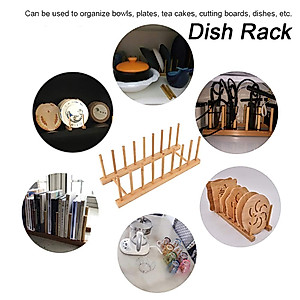 Fdit Bamboo Dish Rack Plates Holder Kitchen Storage Cabinet Organizer for Cup Pot Lid Cutting Board Countertop Organization