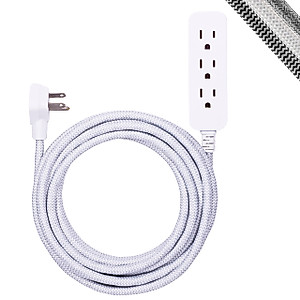 GE 3-Outlet Power Strip Surge Protector 15 Ft Braided Long Cord Extension Cord Surge Protector Power Strip Flat Plug Extension Cord 250 Joules UL Listed White 40530