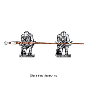 Cottage Garden Antique Silver Kneeling Knight 4.75 inch Resin Wand Stand 2 Piece Set