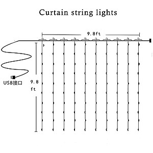 n Led Curtain Lights 9.8 ft and connectable with 300 led ,8 Modes USB with Remote,Waterpoorf for Christmas Bedroom Party Wedding Home Garden Wall Decorations(Warm White)