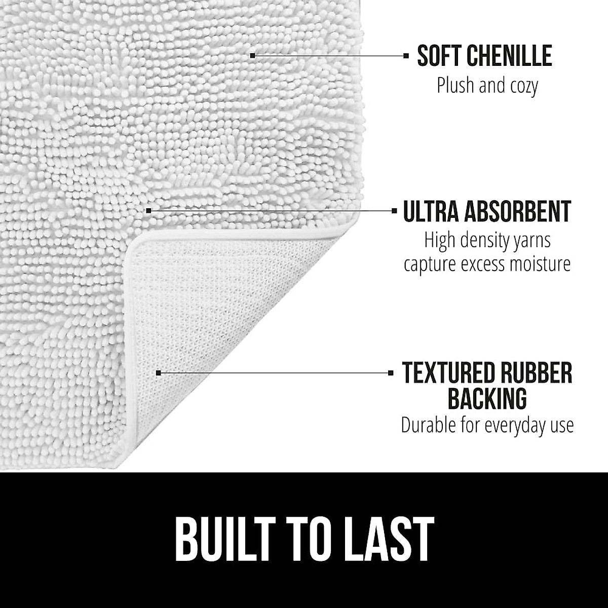 Gorilla Grip Area Rug Set and Bath Rug, Area Rug Set Size 22 x 19 x 15 in, Absorbent Washable Mats, Bath Rug Size 44 x 26 in, Shaggy Machine Washable Mats, Both in White, 2 Item Bundle