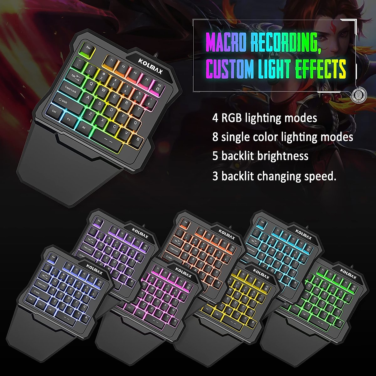 RGB One Handed Gaming Keyboard and Mouse Combo,USB Wired Mechanical Feeling Gaming Keypad with Wrist Rest Support, Gaming Mouse for Laptop PC Xbox PS4 Game Office