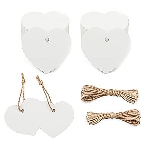 100Pcs White Gift Tags,Valentine Gift Tags,Gift Tags with String,Paper Heart Gift Tags,Blank Hang Tags Labels,Gift Wrap Tags for Valentine's Day,Wedding Party Favors,Baby Shower Game,Presents Wrap