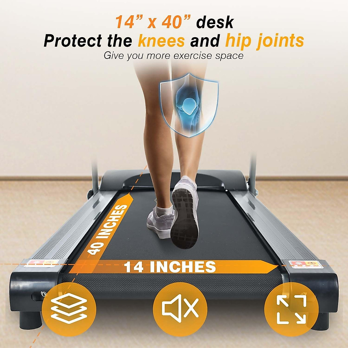 LIVIVOX Under Desk Treadmill，Max 3.5 HP Electric Walking Pad，Folding Treadmill with 300LBS Capacity Designed 2 in 1 Installation-Free Treadmills for Home & Office Small (Ordinary)