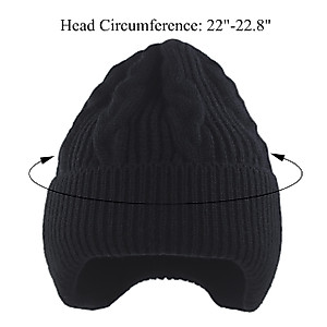 Muryobao Womens Winter Beanie Hat Slouchy Knit Hats Soft Warm Ski Skull Cap with Ear Flaps Black