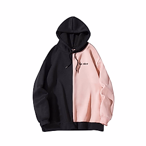 SOLY HUX Men's Casual Colorblock Pullover Fashion Loose Fit Long Sleeve Graphic Trendy Drawstring Hoodie Sweatshirt Black Pink XXL