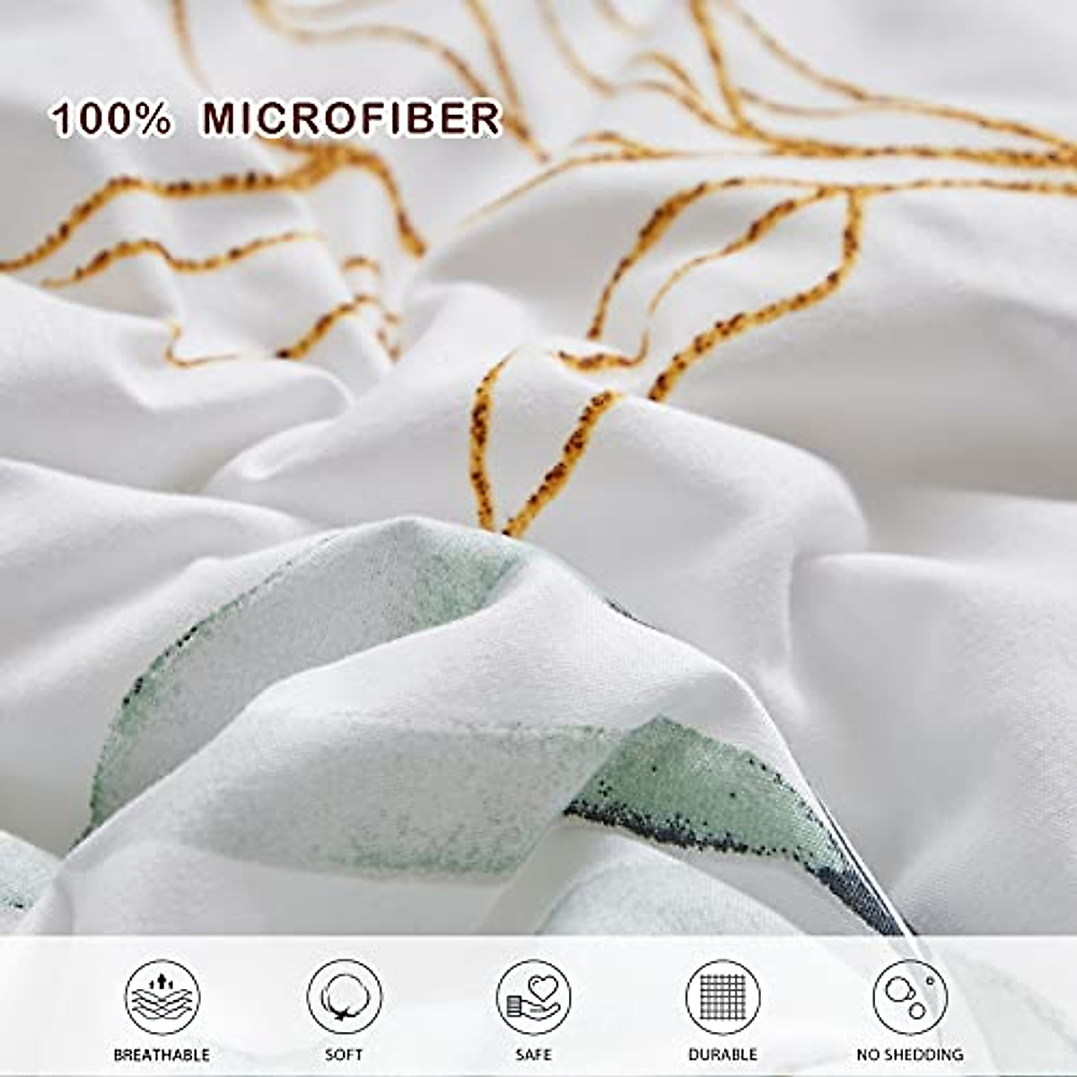 Joyreap 7 Piece Bed in a Bag Queen, Green Leaves Printed on White Botanical Design, Microfiber Comforter Set for All Season (1 Comforter, 2 Pillow Shams, 1 Flat Sheet, 1 Fitted Sheet, 2 Pillowcases)
