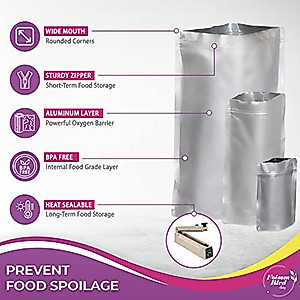 FOLSOM BLVD TODAY - 7 Mil 100 PCS Mylar Bags for Food Storage with Oxygen Absorbers 500CC, 30x Gallon 10x14, 45x Quart 6x9, 25x Half Pint 4x6 - 100 Labels and Marker - Ziplock Heat Resealable Stand-up Airtight Smell Proof - Bolsas Mylar