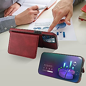 Bocasal Wallet Case for iPhone 13 Pro Max Compatible with MagSafe Magnetic RFID Blocking Detachable Premium PU Leather Flip Case with Card Slots Holder Kickstand Wireless Charging 6.7 Inch (Wine Red)