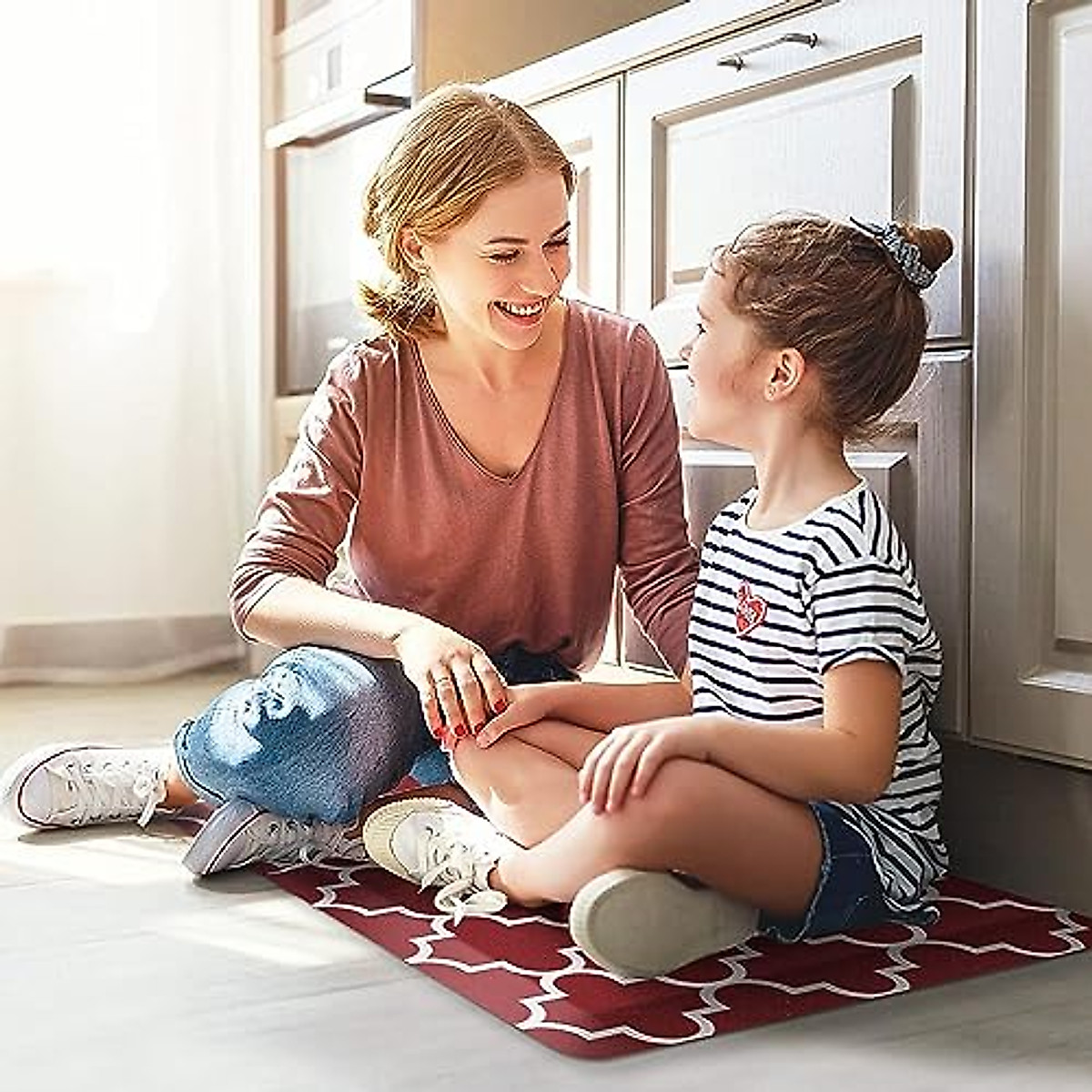 VRINO 0.47 InchThick Kitchen Mats Cushioned Anti Fatigue ， Non-Skid Waterproof Rugs Ergonomic Kitchen Floor Mat ， for Kitchen, Home, Office, Sink, Garage,Red-17.3×71""