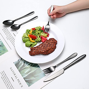 40-Pieces Black Silverware Set - Stainless Steel Flatware Cutlery Set - Mirror Polished Tableware Untensils with Dinner Knife/Forks/Spoons for 8