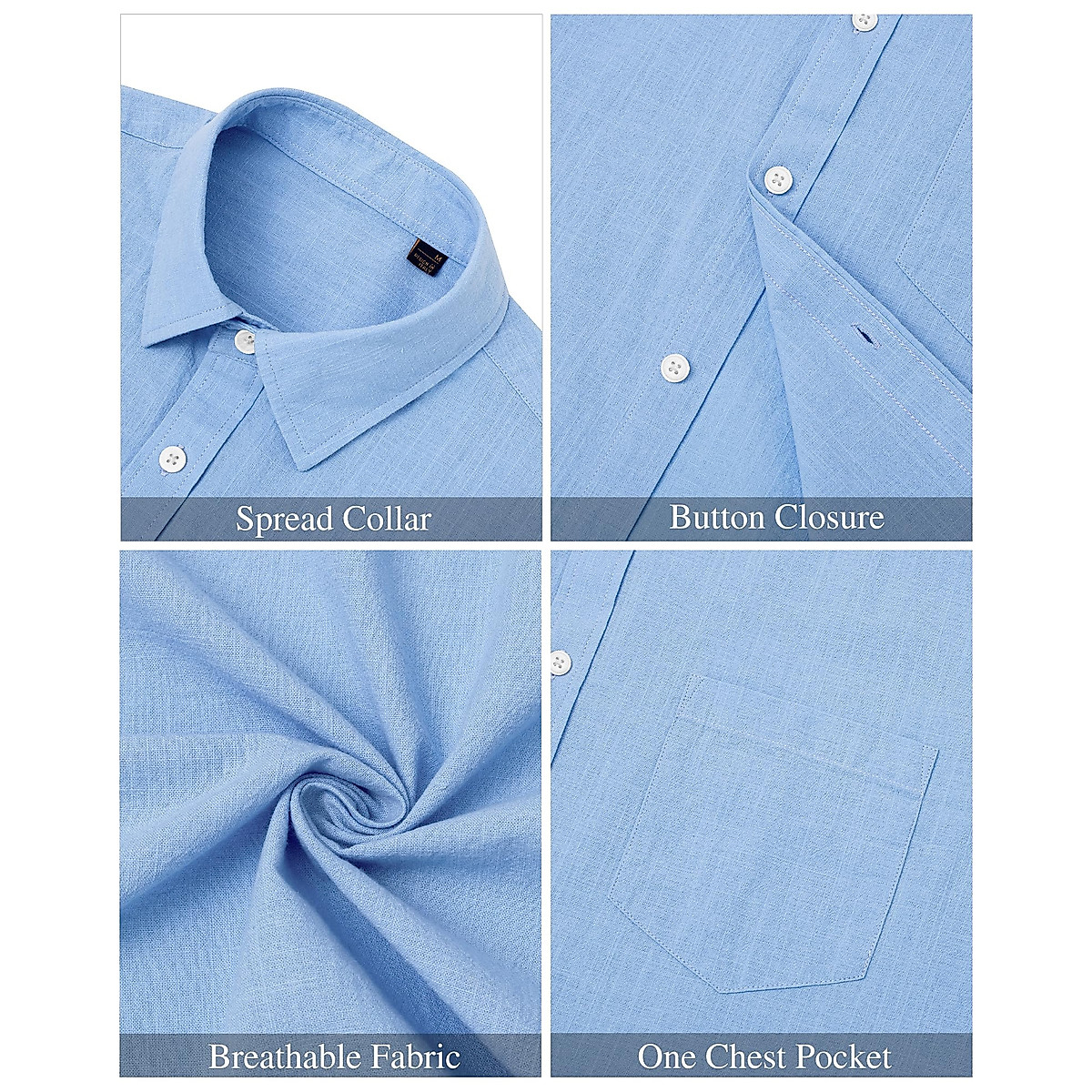 J.VER Men's Short Sleeve Linen Cotton Shirts Casual Button Down Shirt Summer Beach Tops with Pocket Light Blue X-Large