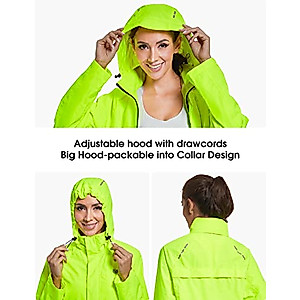 FitsT4 Sports Women's Waterproof Cycling Running Jackets Mesh Lined Rain Jacket Lightweight Bike Windbreaker with Hood Fluorescent Yellow Size S