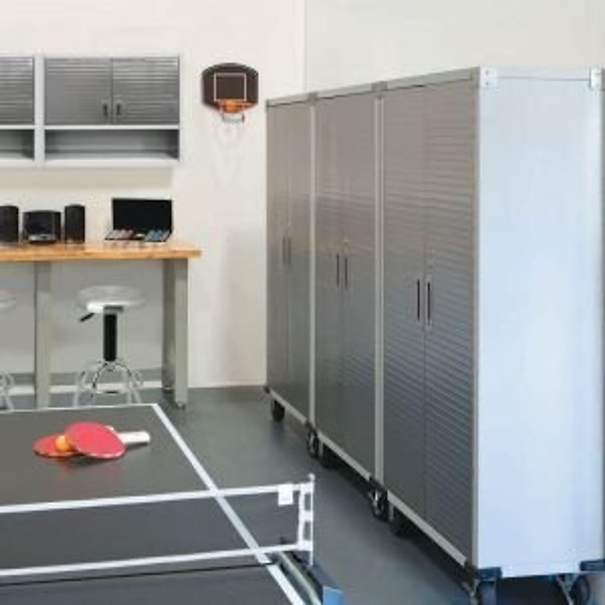 Seville Classics UltraHD Solid Steel Rolling Lockable Metal Storage Cabinet Locker Organizer w/Adjustable Shelves for Garage, Warehouse, Office, Classroom, 36" W x 18" D x 72" H, Granite Gray