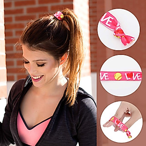 WILLBOND 32 Pcs Softball Hair Ties for Girls Softball Hair Scrunchies Accessories Elastic Sports Ribbon Bracelet for Players, Coaches, Teams