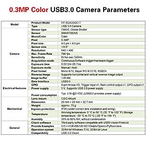 HTENG VISHI High Speed USB3.0 1/5.6" 0.3MP Machine Vision Global Shutter Color Digital Industrial Camera C-Mouth Supports Windows and Linux SDK Area Scan Camera 640x480 790FPS Indoor