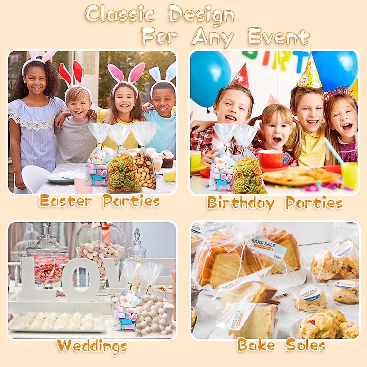 Cellophane Treat Bags, 100 Pcs 10x5 Inches Clear Cellophane Bags Candy Goodie Gift Bags with Twist Ties for Wedding Valentines Easter Gift Wrapping Packaging Dessert Bakery Cookies Chocolate Storage