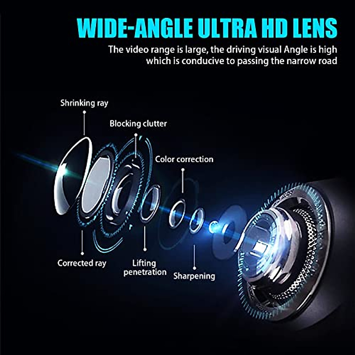 Dewkou Pack-1 Car Backup Camera, 170° Adjustable Wide Angle Camera, 720P Night Vision Navigation Video Camera, HD Waterproof Fisheye Glass Lenses, for Cars Trucks SUVs RVs Vans Parking Camera (Black)