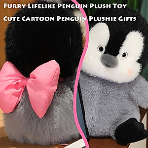 ELAINREN Stuffed Furry Penguin Toy with Bow Decor, Super Soft Black Penguin Plush Pillow Cuddle Anime Penguin Plushie Doll Gifts/22cm