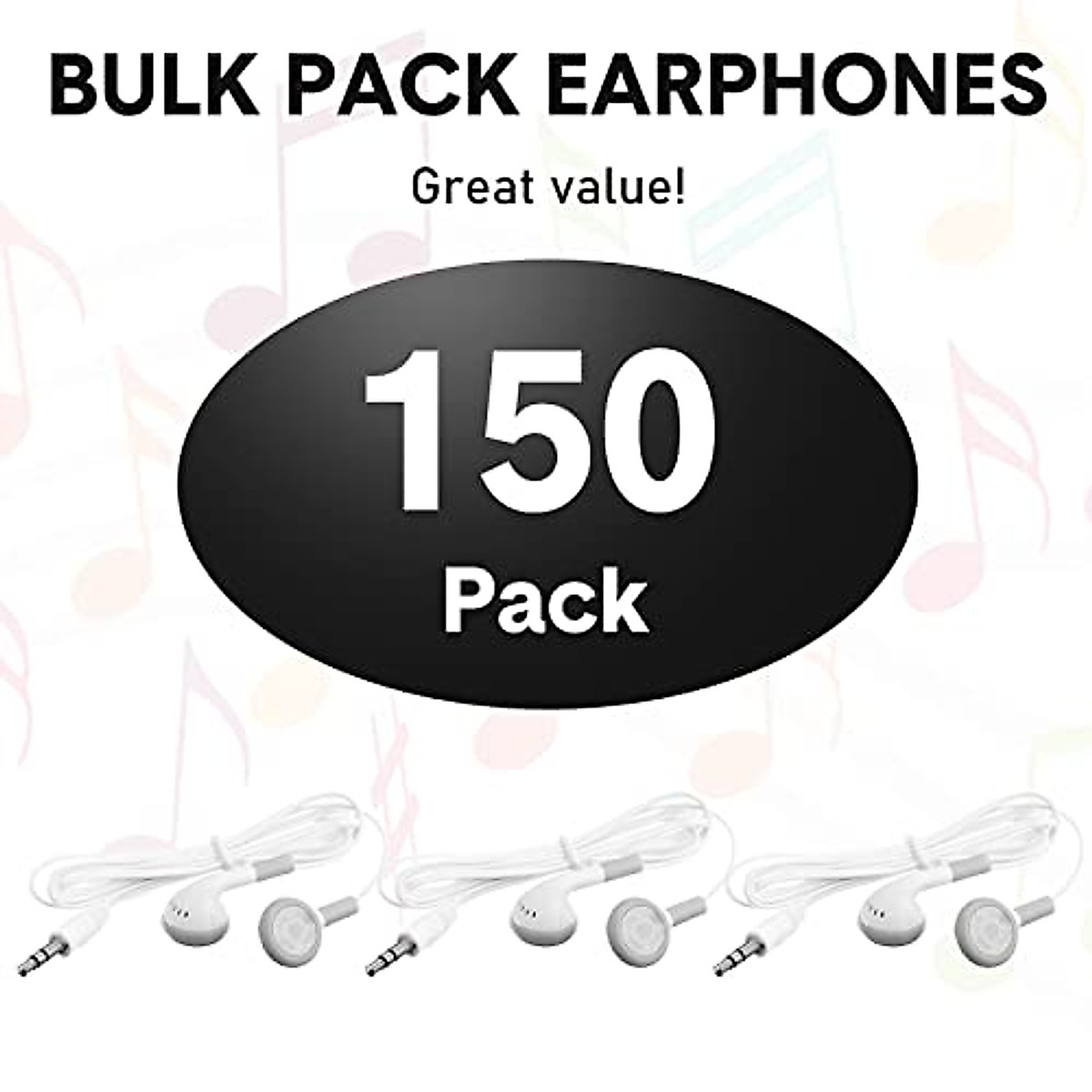 Xuhal 150 Pcs Earbuds Bulk for Classroom Back to School Supplies 3.5mm Earphones Headphones Plug White Ear Buds Bundle for Kids Children Students School Libraries Hospitals