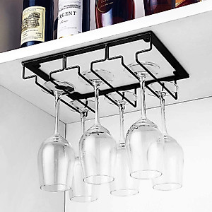 Wine Glass Holder, Wine Glass Rack Under Cabinet, Stemware Holder Metal Wine Glass Shelf Organizer, Wine Glass Storage Hanger Metal Organizer for Bar Cabinet Kitchen Decor (1 Pack, Black, 3 Rows)