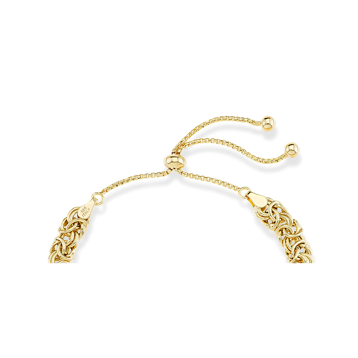 Miabella Italian 925 Sterling Silver Byzantine Bolo Bracelet for Women, Adjustable Bracelet Handmade in Italy (yellow-gold-plated-silver)