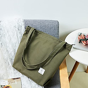 KALIDI Women's Canvas Tote Bag Retro Shoulder Bag Canvas Handbags Purse with Zipper Pockets Simple Work Bag, Cream White