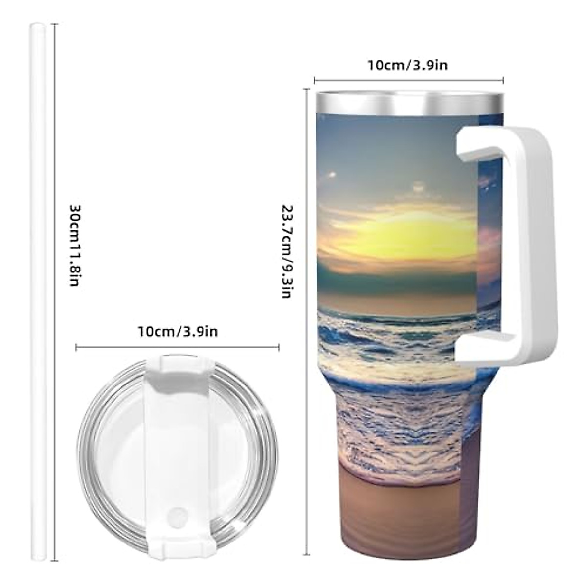 HULIBIN Serene Seaside Sunset Print Double Deck Stainless Steel Travel Coffee Cup With Lid 40 Oz Ice Bully Cup