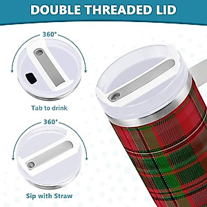 40 Oz Red Green Grid Tumbler Cups with Handle and Straw, Insulated Vacuum Tumbler