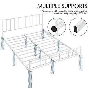 Yaheetech 14 Inch Queen Size Bed Frame Metal Platform Bed with Spindle Headboard Footboard/Mattress Foundation/No Box Spring Needed/Underbed Storage Space/Steel Slat Support/Easy Set up, White