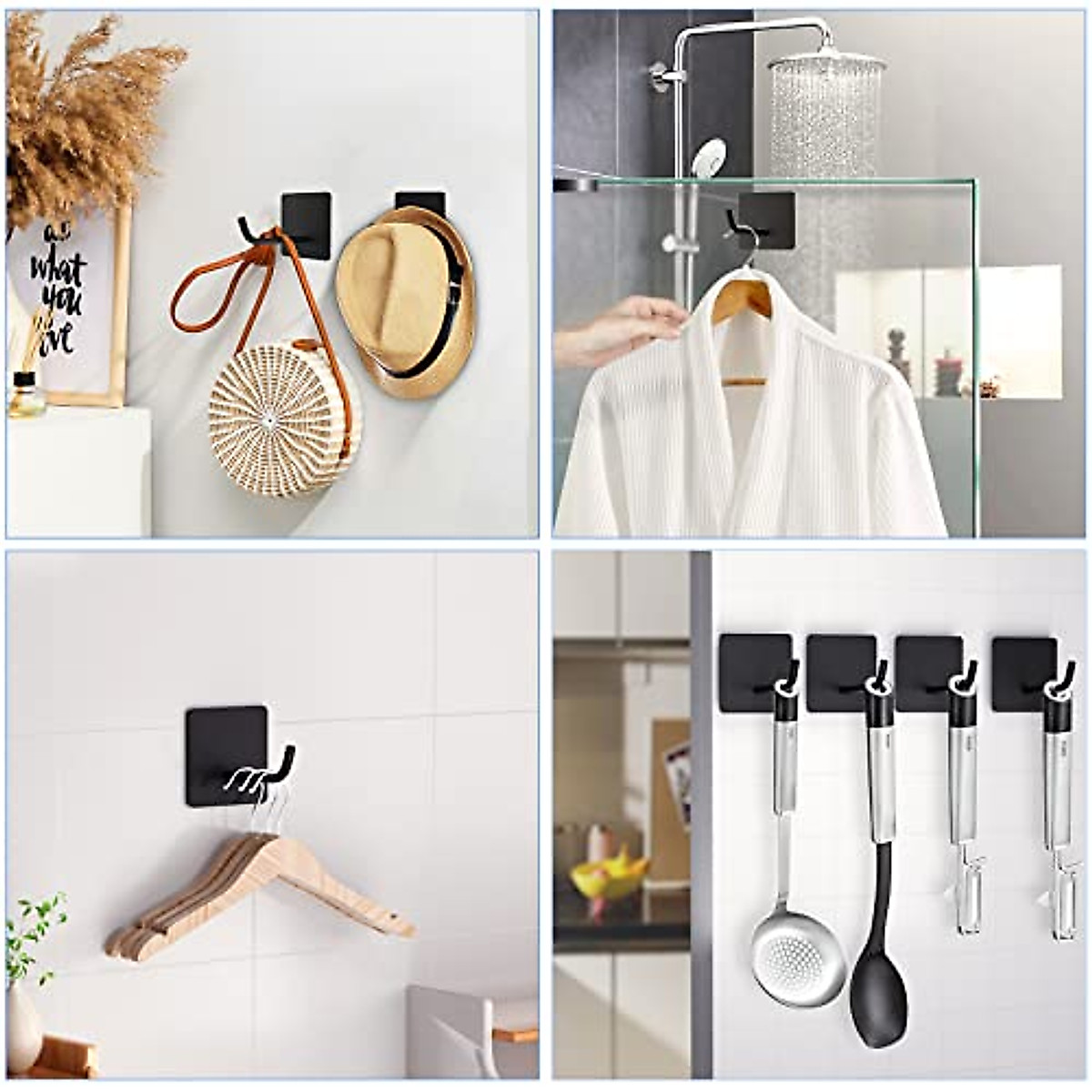FUMAX Adhesive Hooks, 304 Stainless Steel Wall Towel Hooks, Heavy Duty Self Adhesive Sticky Hooks for Hanging Towel Robe Hat Coat Key