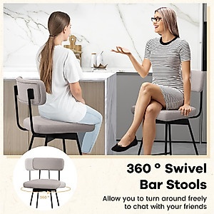 COSTWAY Bar Stools Set of 4, 25” Upholstered Counter Height Bar Stools with Back, 360° Swivel Dining Chairs with Heavy-Duty Metal Legs and Footrests, for Kitchen Island, Dining Room, Bar (4, Beige)