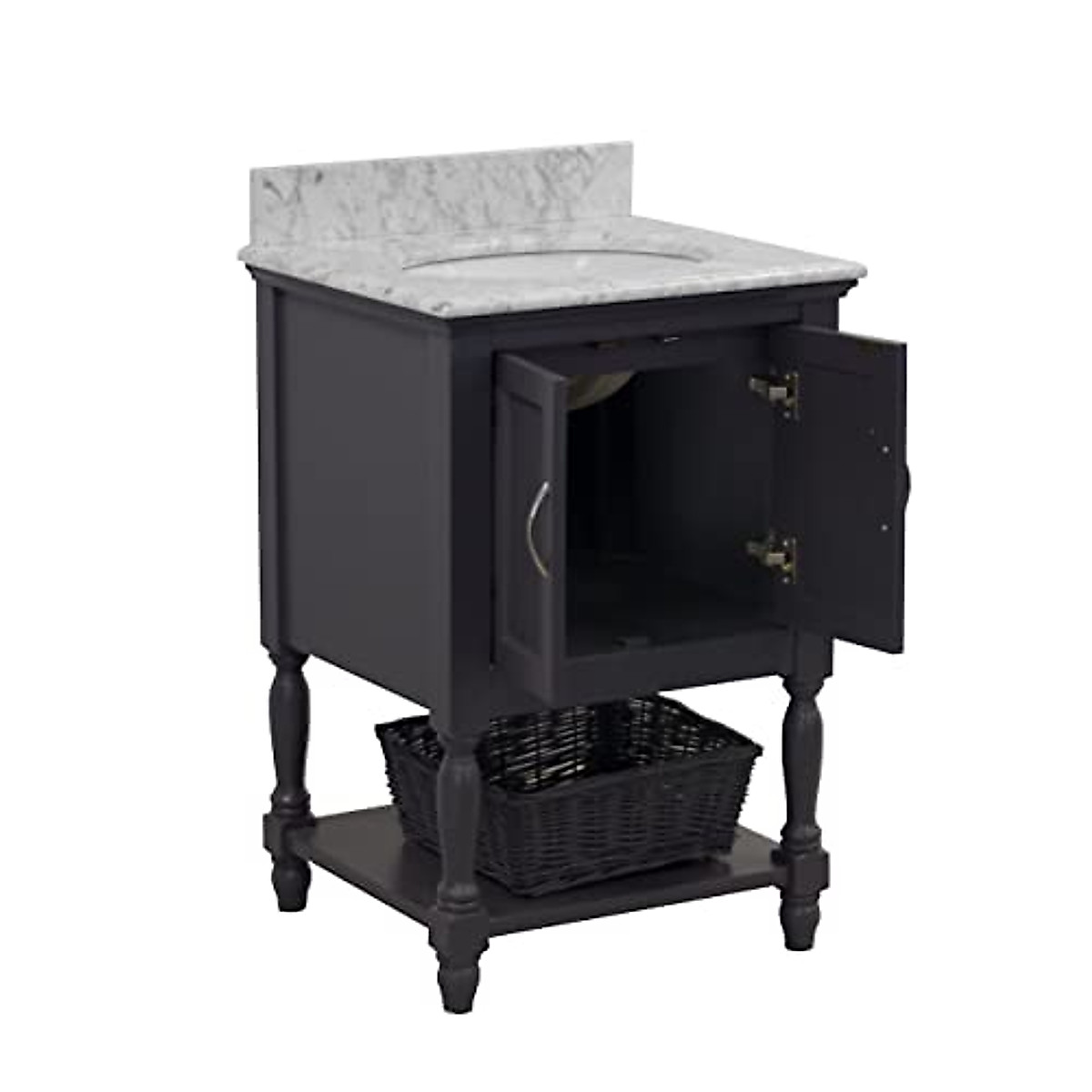 Beverly 24-inch Bathroom Vanity (Marine Gray/Carrara): Includes Marine Gray Cabinet with Authentic Italian Carrara Marble Countertop and White Ceramic Sink