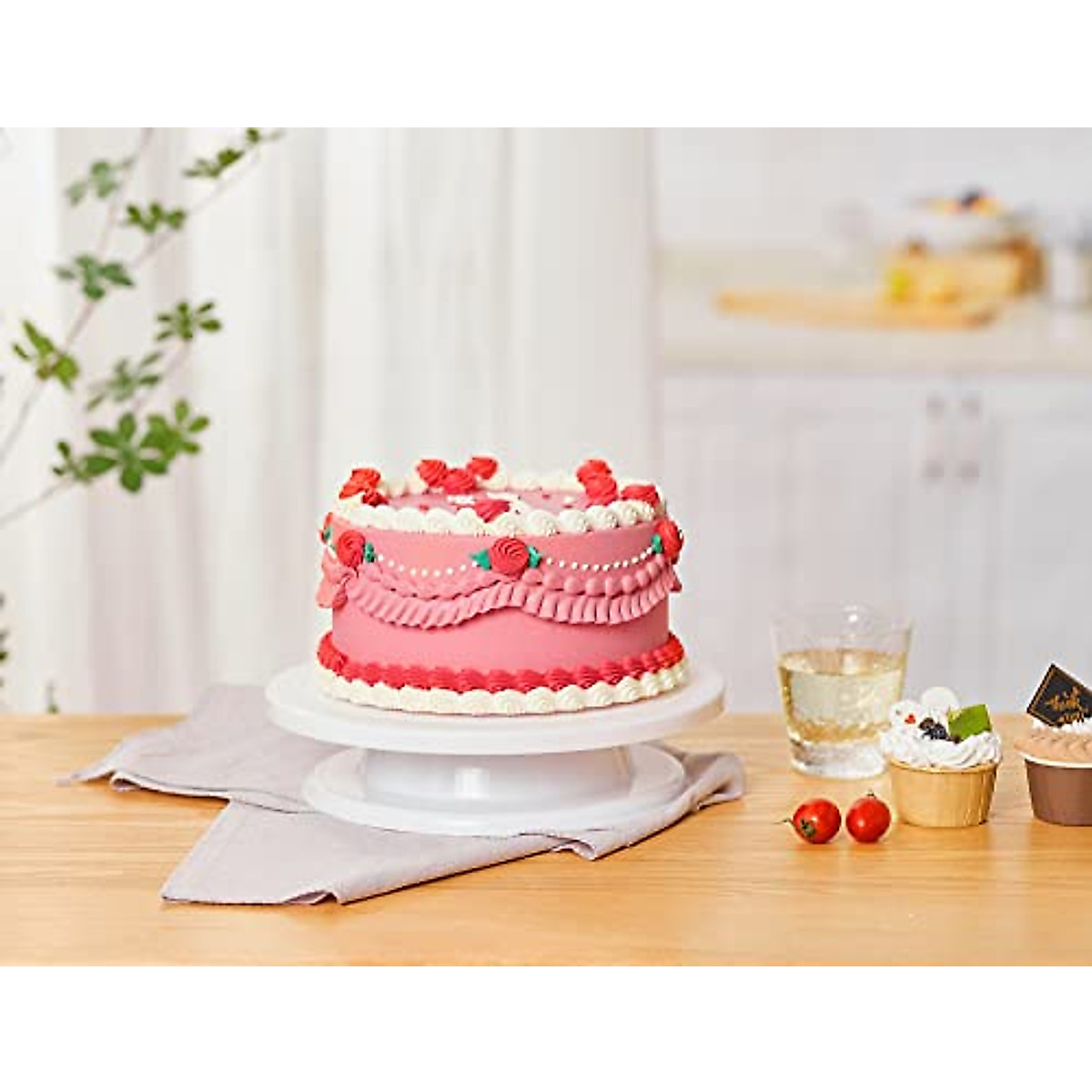 Kootek 11 Inch Rotating Cake Turntable, Turns Smoothly Revolving Cake Stand Cake Decorating Kit Display Stand Baking Tools Accessories Supplies for Cookies Cupcake (White)