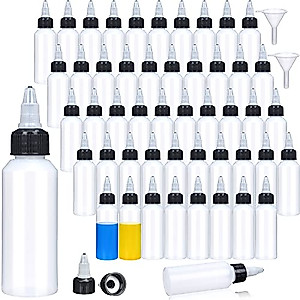 50 Pack 2 oz Boston Dispensing Bottles Plastic Squeeze Bottles with Twist Top Cap Small Squeeze Bottles Clear Squeeze Bottle Small Round Bottles with 2 Funnels for Kitchen Household Home