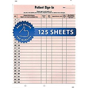 Tabbies Patient Sign-In Label Forms, 8-1/2" x 11" Form, Salmon, 23 Labels/Sheet, 125 Sheets/Pack (TAB14530)